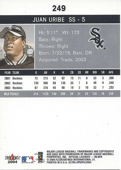 2004 Ultra Juan Uribe 249 White Sox | eBay