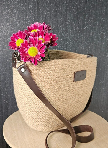 Beach bag made of jute rope,spacious,leather handle,own production ...