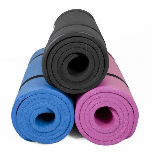 YOGA MAT 15mm Thick with Strap Roll Up Exercise Workout Gym Pilates ...