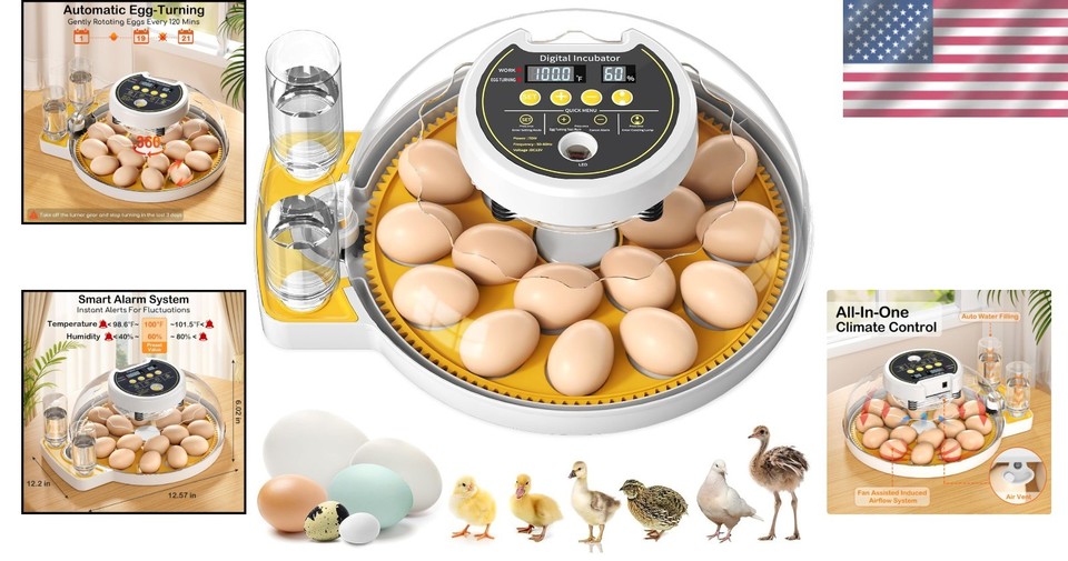 Egg Incubator ABS 18 Egg Capacity Auto Turn Humidity Temperature ...