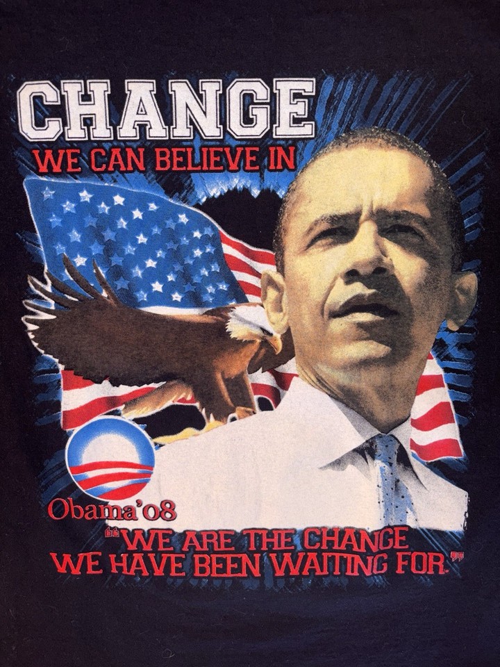 Vtg Barack Obama Change President USA Flag Eagle Y2K Tshirt Men’s Large ...