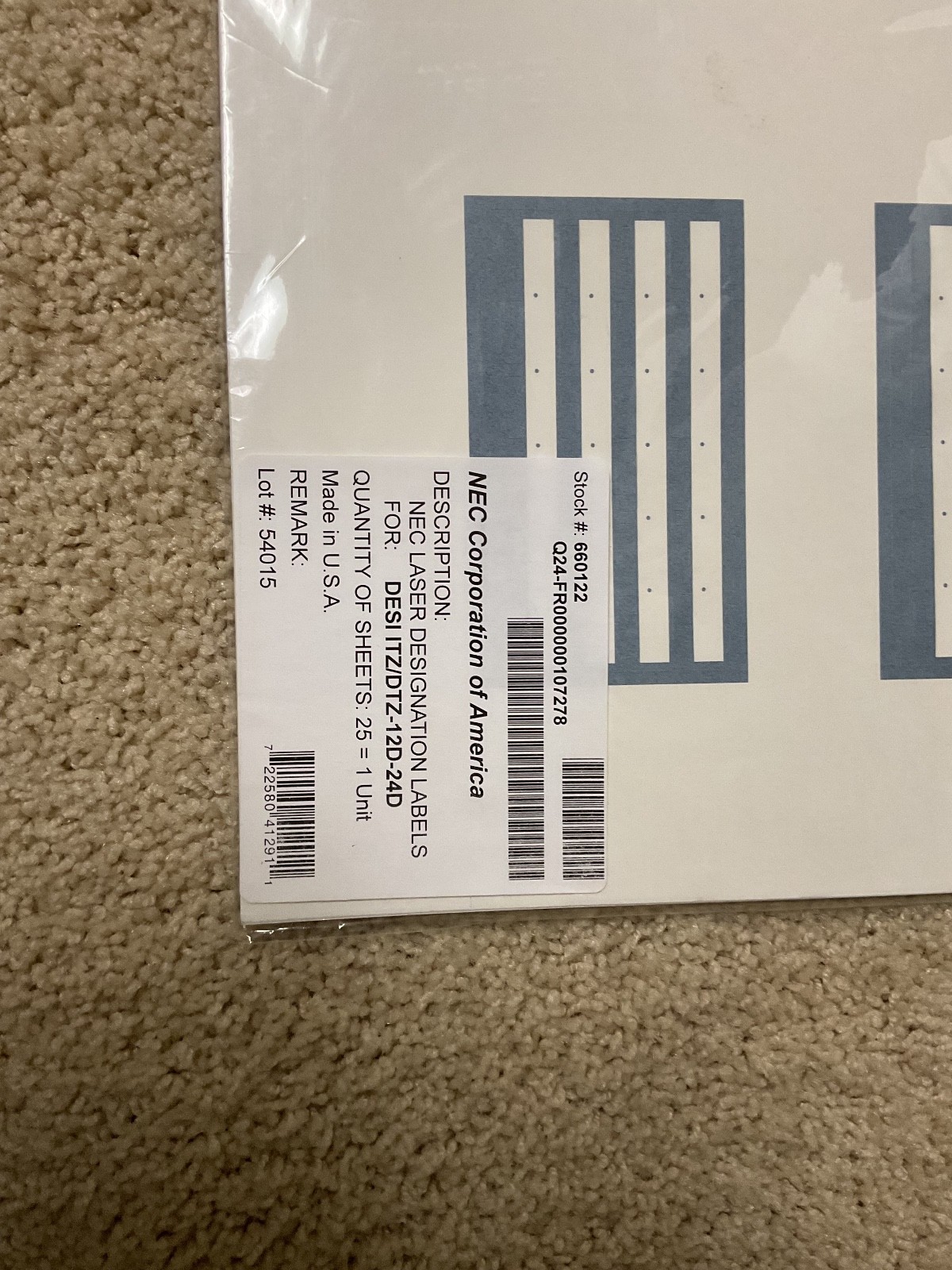NEC DESI DESIGNATION LABELS ITZ/DTZ 12D 24D STOCK# 660122 PACKAGE OF ...