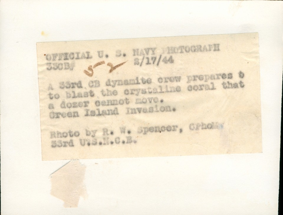 Feb 1944 Seabees 33rd NCB Green Island D Day+2 Photo #52 Dynamite Crew ...