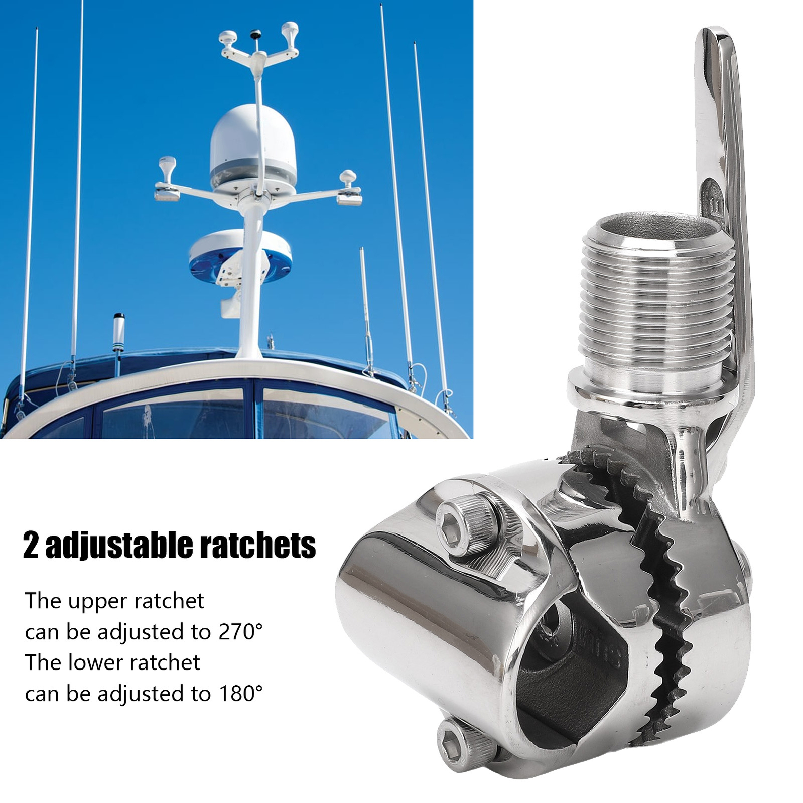 Marine VHF Antenna Mount 316 Stainless Steel Adjustable Ratchet Mount ...