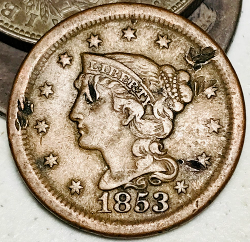 1853 Large Cent Matron Braided Hair 1C Ungraded US Copper Coin CC23894 ...