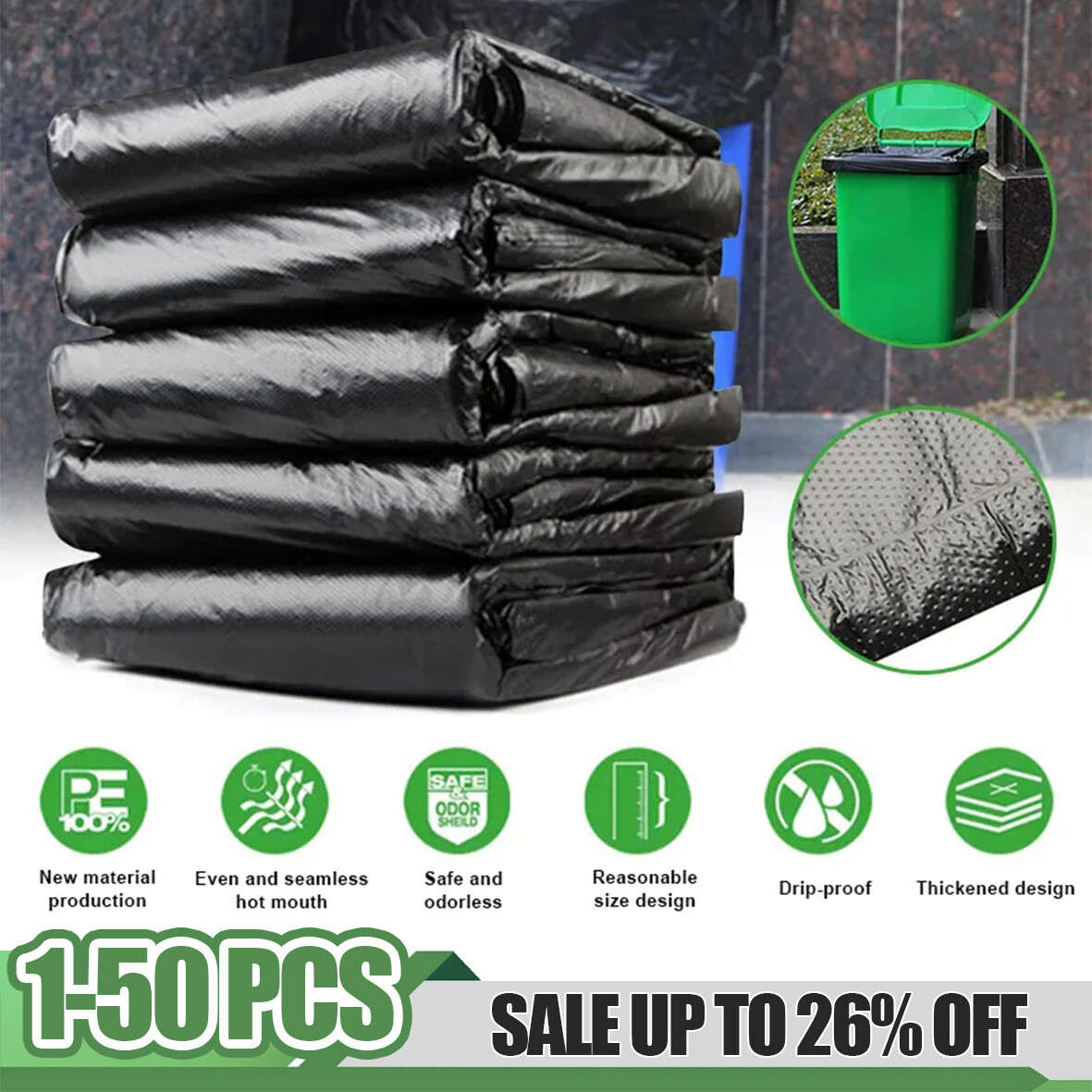 240L Bin Bags Black Heavy Duty Wheelie Refuse Sacks Strong Liners ...
