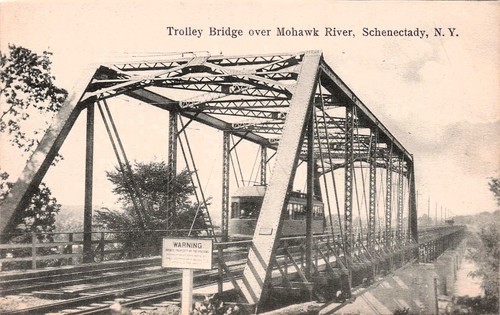 Trolley Bridge Mohawk River Schenectady NY New York Railroad Vtg ...