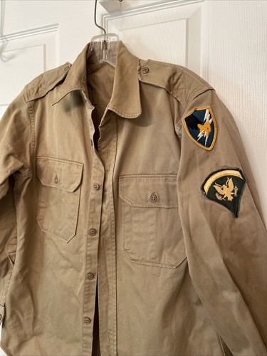 US Army Tan Uniform Shirt Khaki Cotton Long Sleeve Patches 1961 Small ...