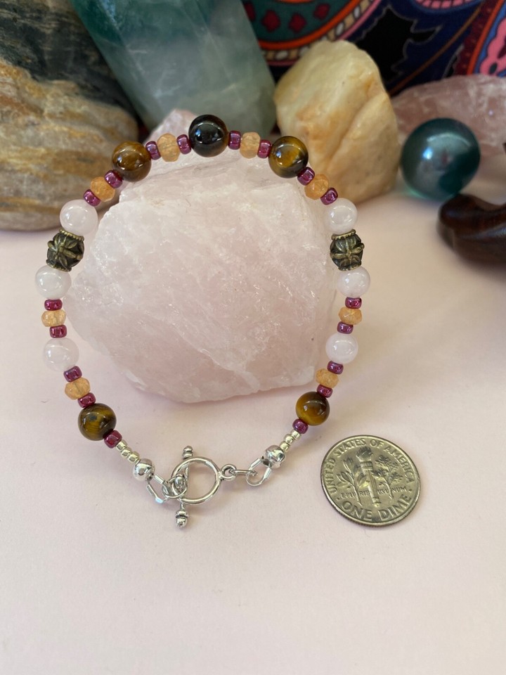Women's Tiger's Eye & Rose Quartz Bracelet w/Jade. 6 in. Toggle Closure ...