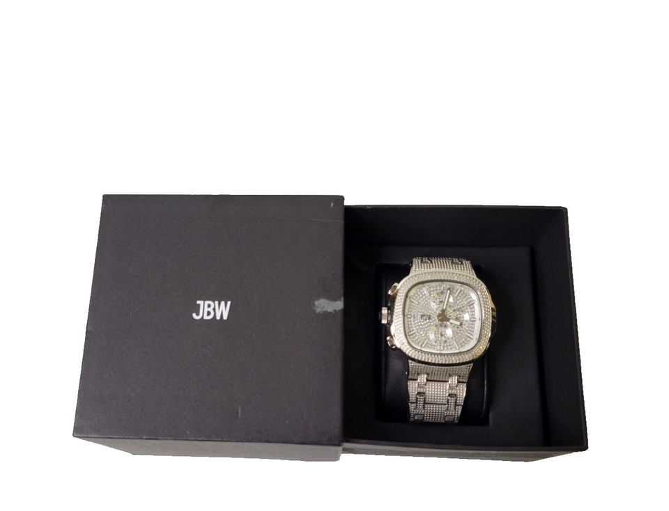JBW Men's JBW "Heist" Diamond Chronograph Watch with Square Silver-Tone ...