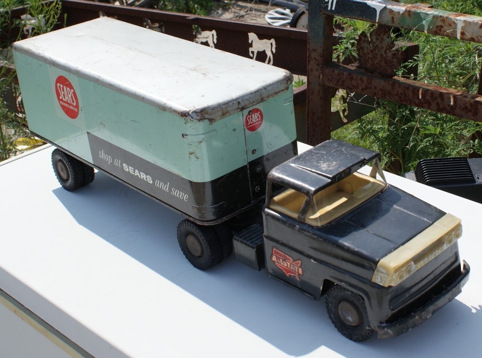 RARE Allstate Semi Truck With Two Sears Roebuck & Co Enclosed Trailers ...