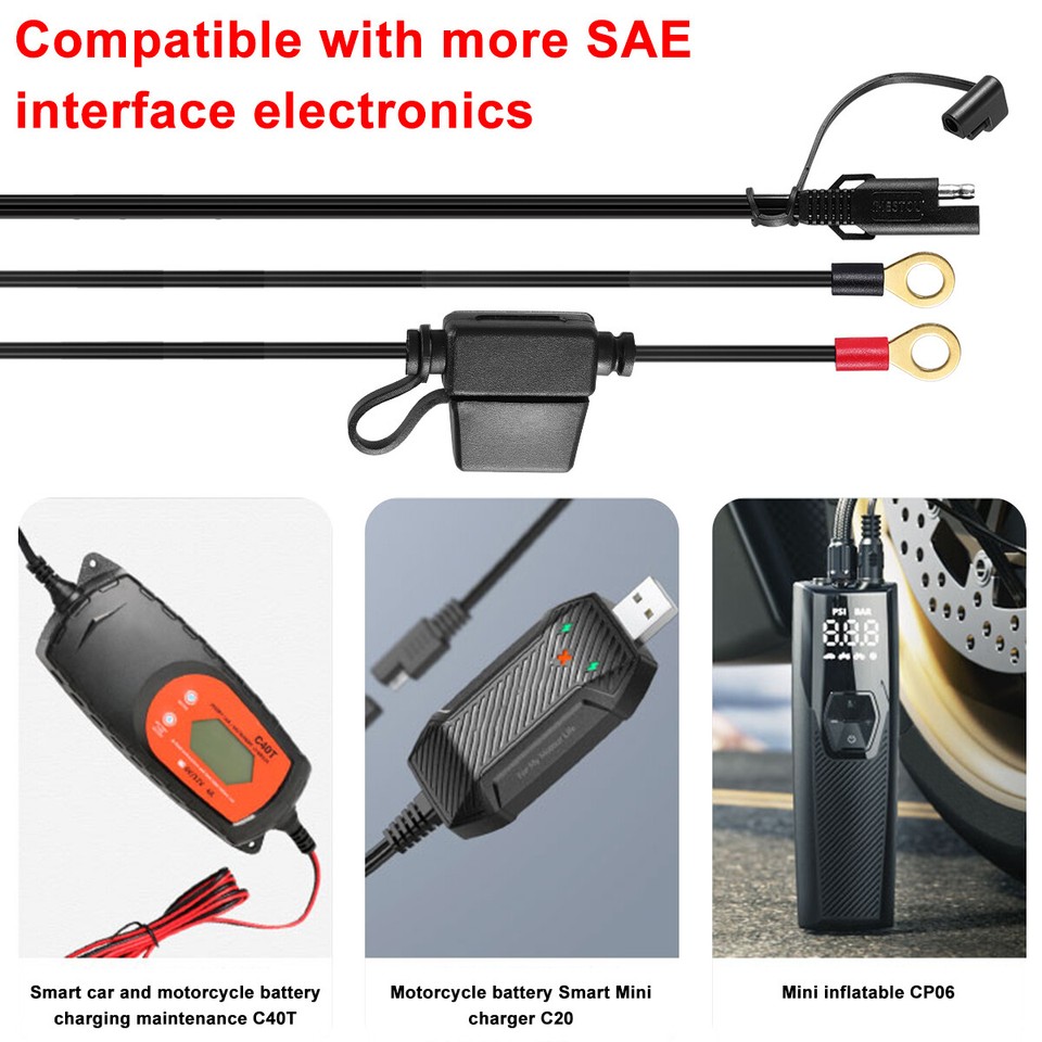 2FT Battery Terminal Ring Sae Connector Harness Charger Cable Extension ...