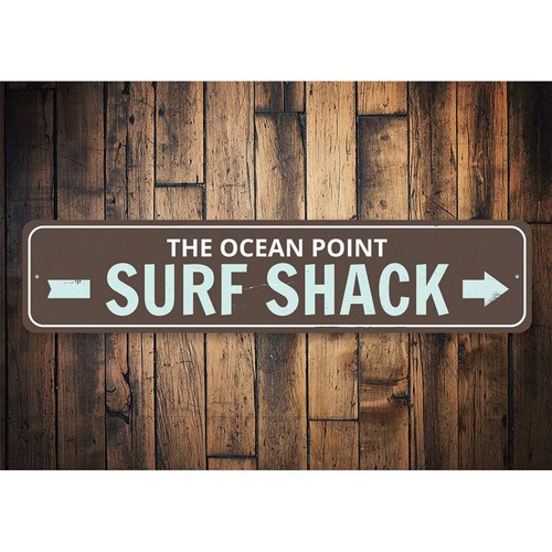 Surf Shack Arrow Sign, Personalized Ocean Location Aluminum Metal Decor ...