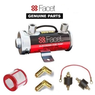 FACET SILVER TOP FUEL PUMP BOX SET 8mm UNIONS + FILTER + EARTH MOUNTS ...