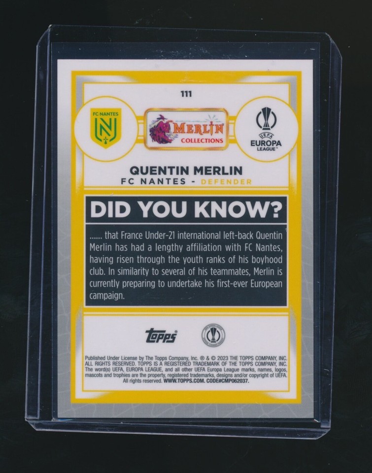 QUENTIN MERLIN 2022-23 TOPPS MERLIN GREEN RC REFRACTOR 19/99 | eBay