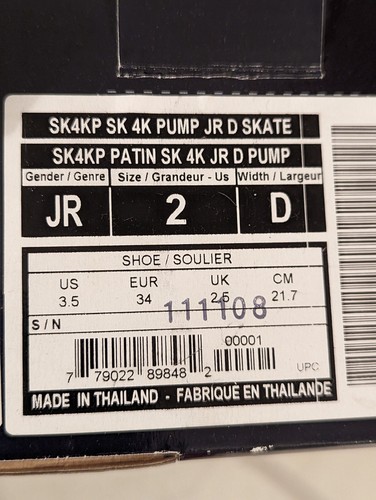 Reebok 4K pump junior size 2 width D hockey skate Prof. stainless steel ...