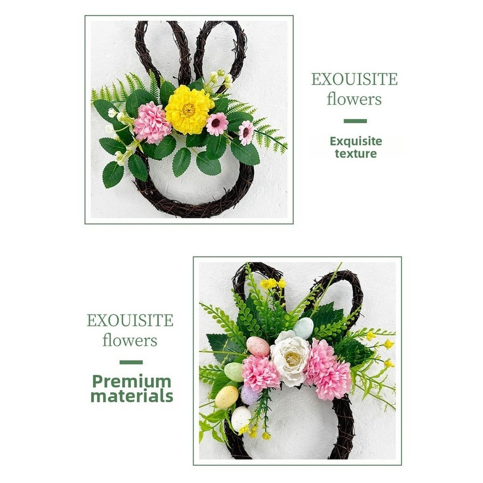 Realistic Silk Flower Wreath Bunny Door Hanging Yellow Daisy Decoration ...
