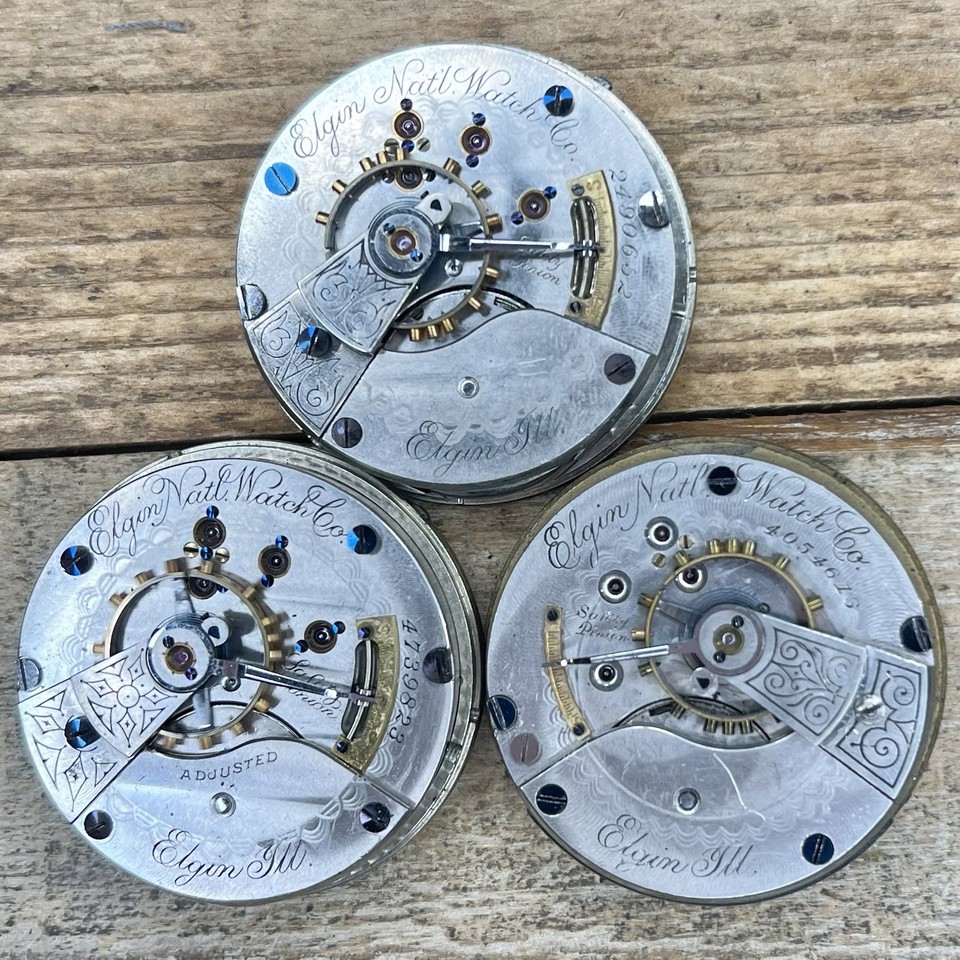 18s Elgin Pocket Watch Movements - Grade 43, 103, 126 - 11, 15 Jewels ...