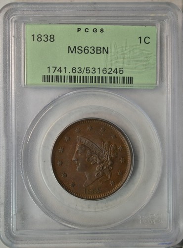 1838 Coronet Head large cent, PCGS MS63BN, OGH..........Type Coin ...