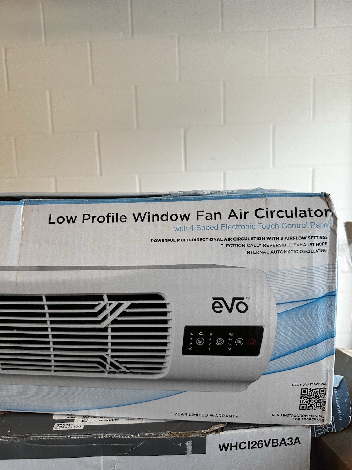EVO Low Profile Oscillating Window Fan Air Circulator 4-Speed Airflow ...