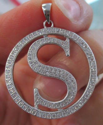 925 STERLING SILVER Big Initial Letter "S" in Round Bling cz Pendant ...