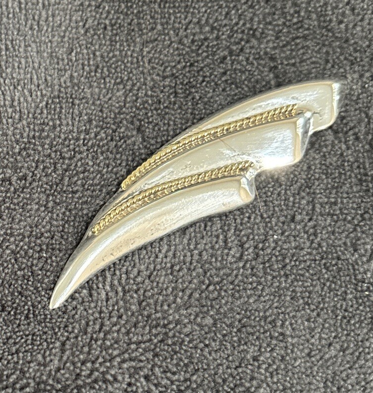 Vtg 925 2 Tone Modern Feather Pin Brooch Sterling Sil… - Gem