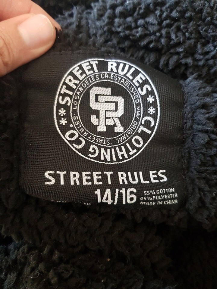 Street Rules Co Boys Jacket 14/16 Sherpa Lined Hooded Plaid Back To ...