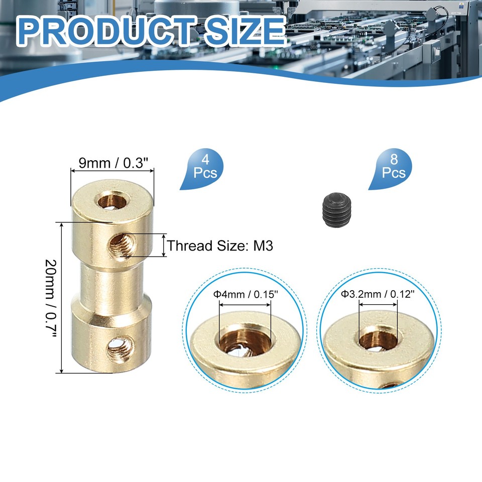 4Pcs Shaft Coupling Joint 3.17mm to 4mm Brass Motor Shaft Coupler with ...