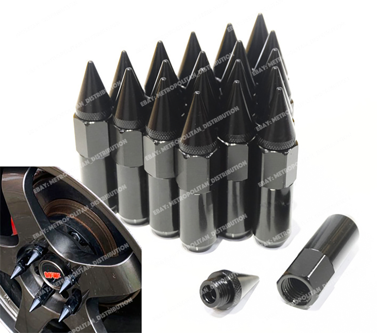 20 Wheel Lug Nuts M12 1.5mm bullet spike 6065 aluminium lightweight ...