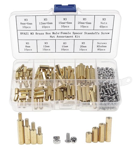 M3 Brass Male-Female Hex Spacer Standoff Screw Nut Assortment Kit PCB ...