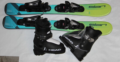 NEW ELAN pinball 70cm kids skis bindings + HEAD J1 ski boots 15.5 mondo ...