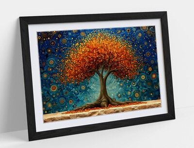 ORANGE TREE OF LIFE SWIRL PATTERN HOME DECO FRAMED WALL ART POSTER ...