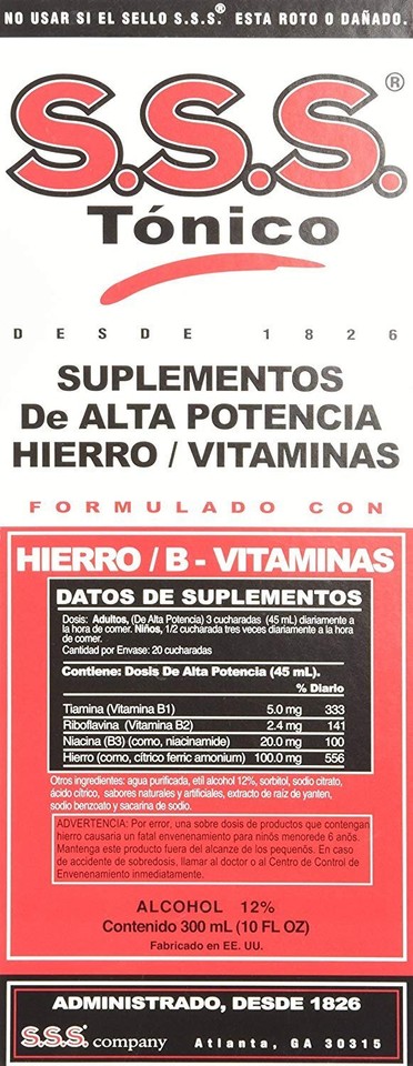 SSS Tonic High Potency Iron & B Vitamin Supplement Blood Support Liquid ...