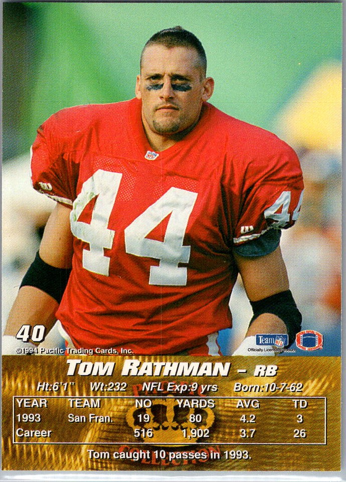 # 40 Tom Rathman San Francisco 49ers 1994 Pacific | eBay