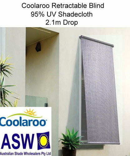 1.8m wide Coolaroo RETRACTABLE BLIND 2.1m drop 95% UV - Various Colours ...