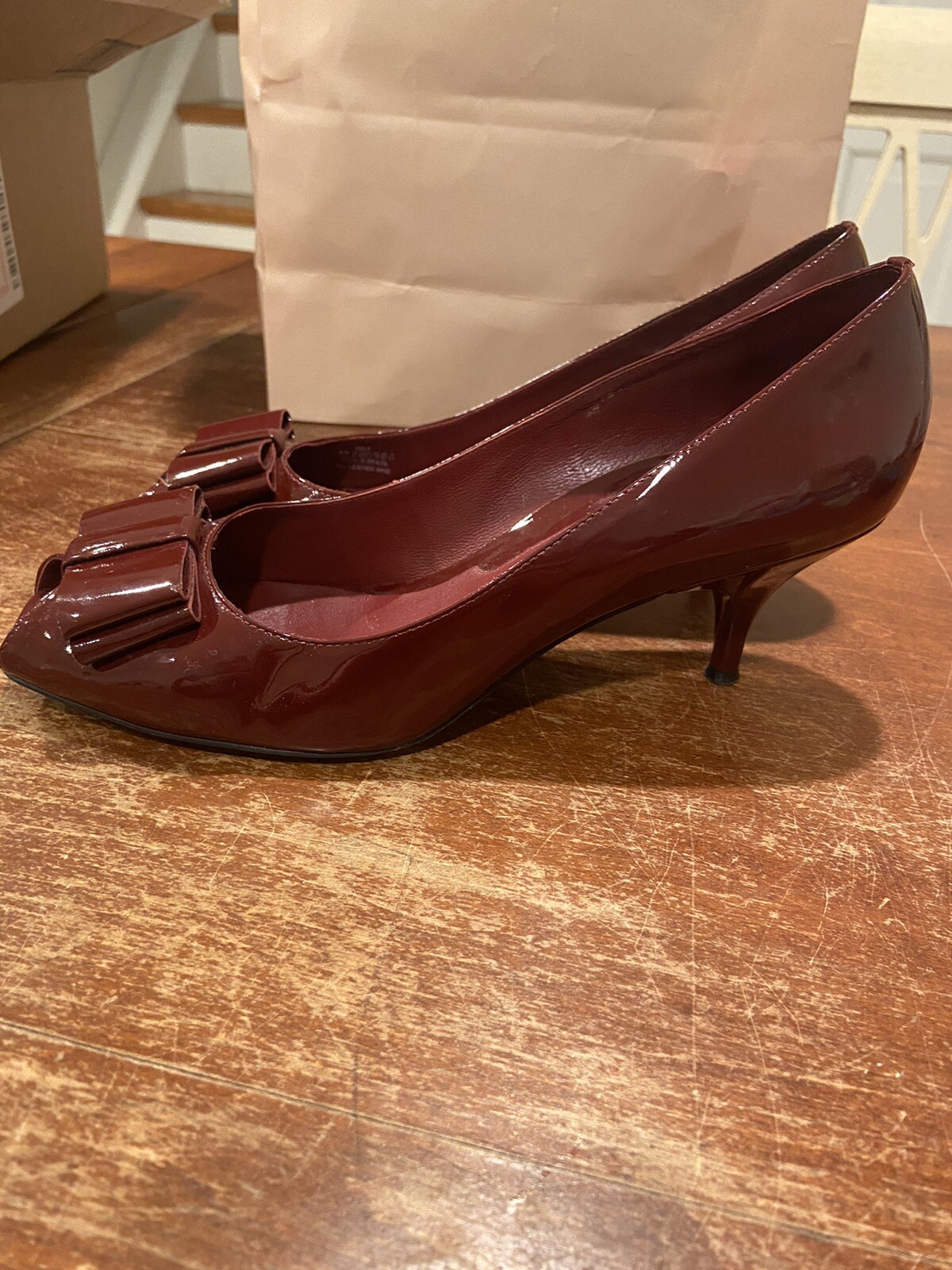 Via Spiga Cranberry Maroon Peep Toe Patent Leather Pumps Heels Shoes 9M ...