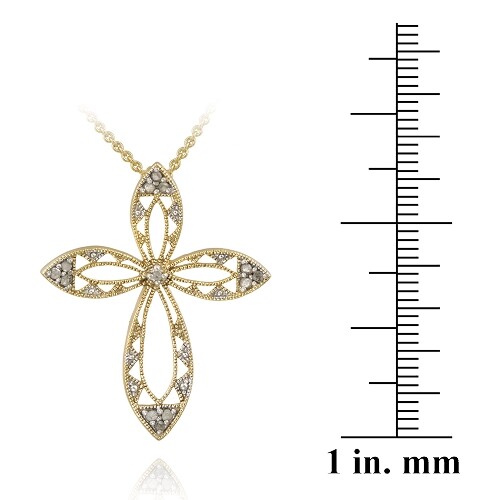 18K Gold over 925 Silver 1/8ct Diamond Ribbon Cross Pendant, 18" | eBay