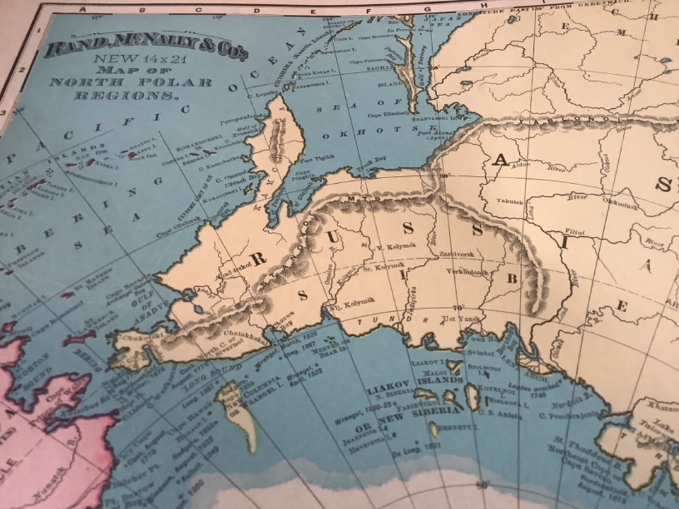 Antique Illustration North Polar Regions Map Asia Russia Arctic Pacific ...