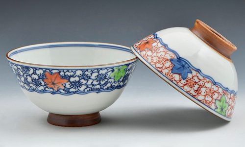 Paire Japonais Chawan Rice Bol Kyo Kiyomizu Yaki Ware Unkin Sometsuke ...