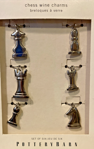 Pottery Barn Chess Glass Charms Set of 6 Metal Wine Vintage Bangles | eBay