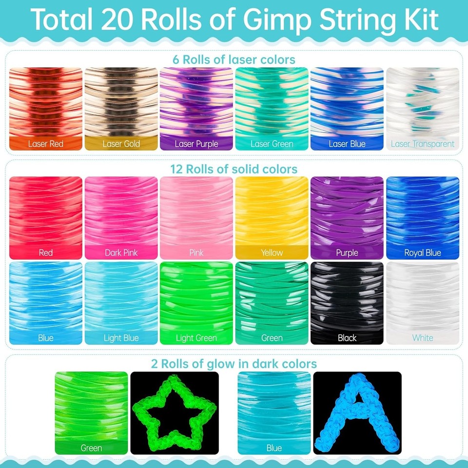 Lanyard String, 20 Rolls Gimp Plastic String Lacing Cord, Multicolors ...