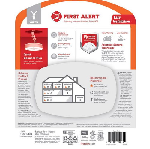 First Alert 9120B/ SMI100-AC Smoke Detector & Alarm, AC Powered Battery ...