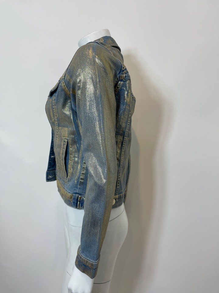 NWT Madison Maison Metallic Coated Denim Jacket in Gold/Lt Denim Size S | eBay