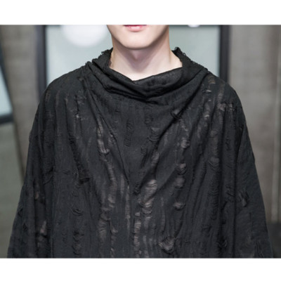 Men's Chinese-Style Hollowe Out Long Sleeve Casual Pile Neck Long ...