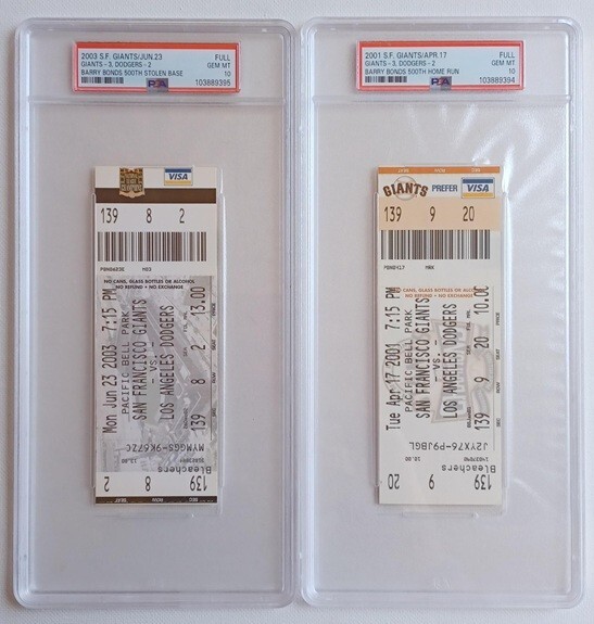 BARRY BONDS 500th Home Run & 500th Stolen Base FULL TICKETS Both GEM ...