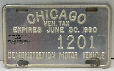 1990 Chicago Illinois Tax Tag Demonstration Motor Vehicle License Plate ...