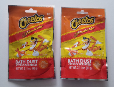 Lot of 2 Flamin Hot Cheetos Novelty BATH Tub DUST Tints Scents Bubbles ...