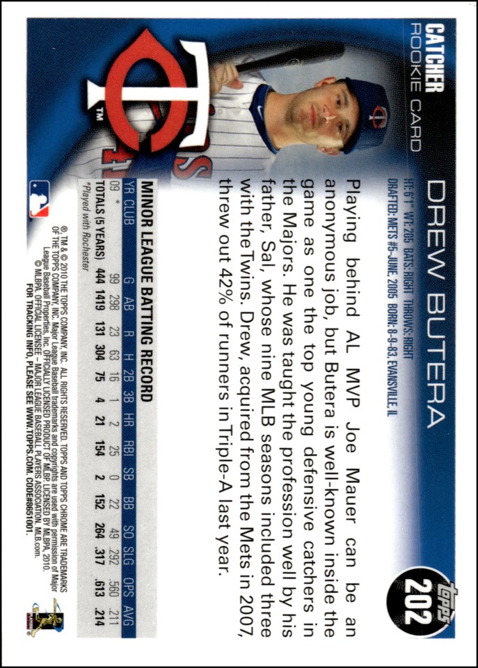 2010 Topps Chrome #202 Drew Butera Rookie Minnesota Twins | eBay