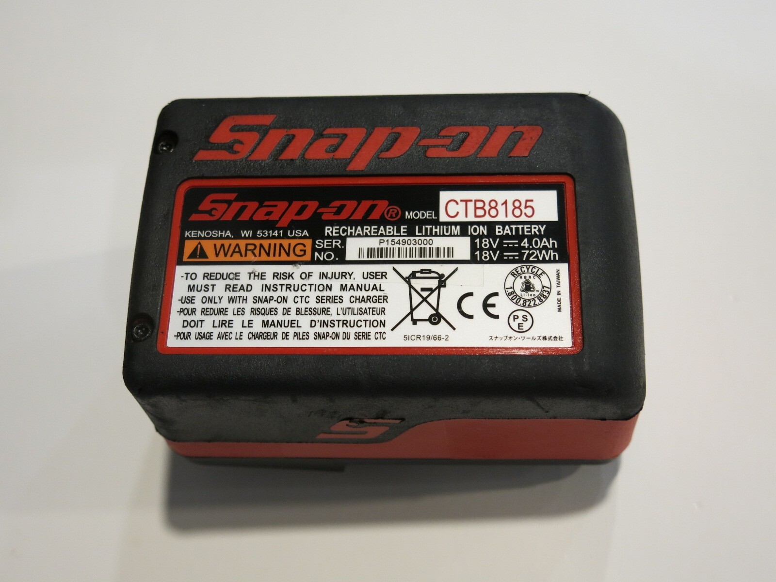 Genuine Snap on 18V 4Ah CTB8185 Battery Brushless CT9050, CT9075 ...