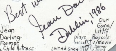 Jean Darling Child Actress Little Rascals TV Show Autographed Signed ...